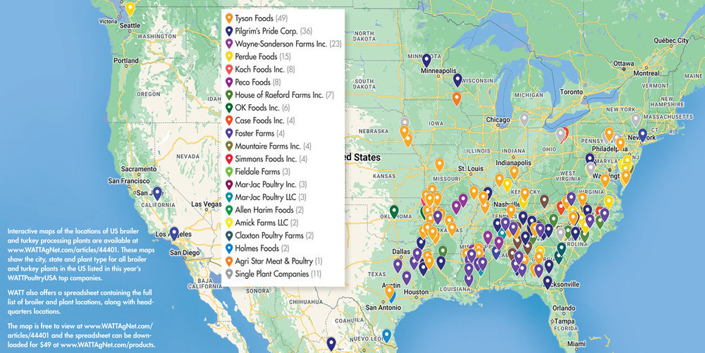 Poultry USA - March 2023 2023 map and downloadable spreadsheet of US ...